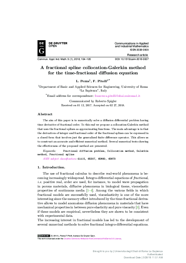 Pdf A Fractional Spline Collocation Galerkin Method For The Time Fractional Diffusion Equation