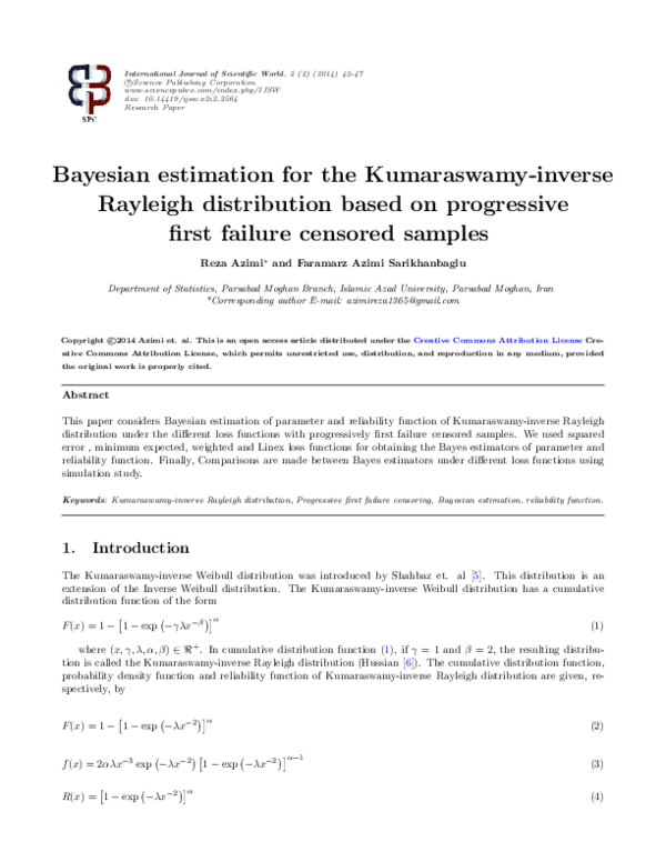 (PDF) Bayesian estimation for the Kumaraswamy-inverse Rayleigh distribution based on progressive ...