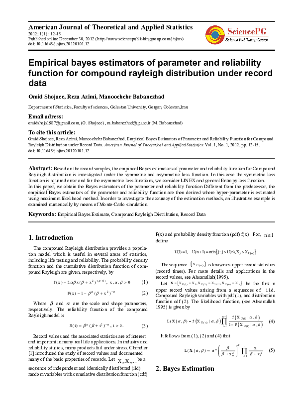 Pdf Empirical Bayes Estimators Of Parameter And Reliability Function