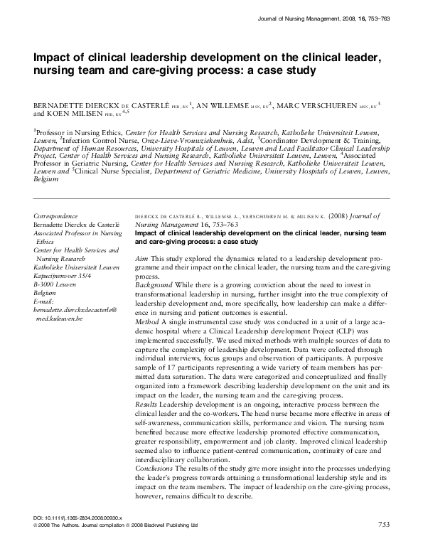 (PDF) Impact of clinical leadership development on the clinical leader ...