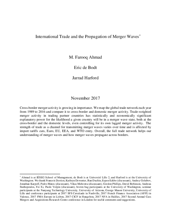(PDF) International Trade and Propagation of Merger Waves