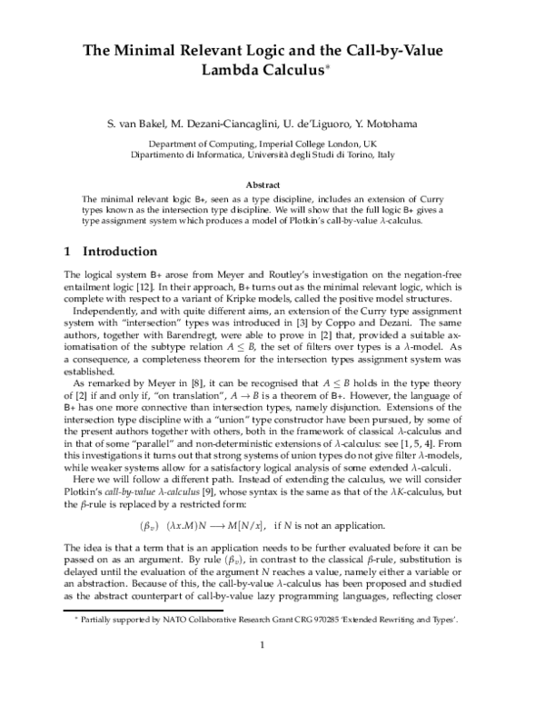 (PDF) The minimal relevant logic and the call-by-value lambda calculus