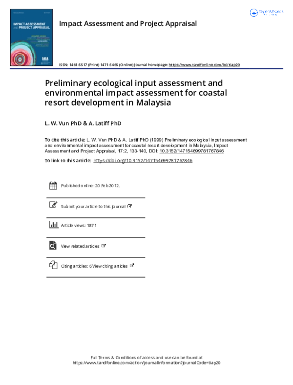 (PDF) Preliminary ecological input assessment and environmental impact ...