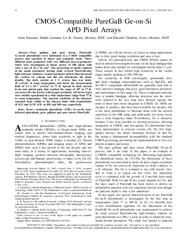 (PDF) CMOS-Compatible PureGaB Ge-on-Si APD Pixel Arrays