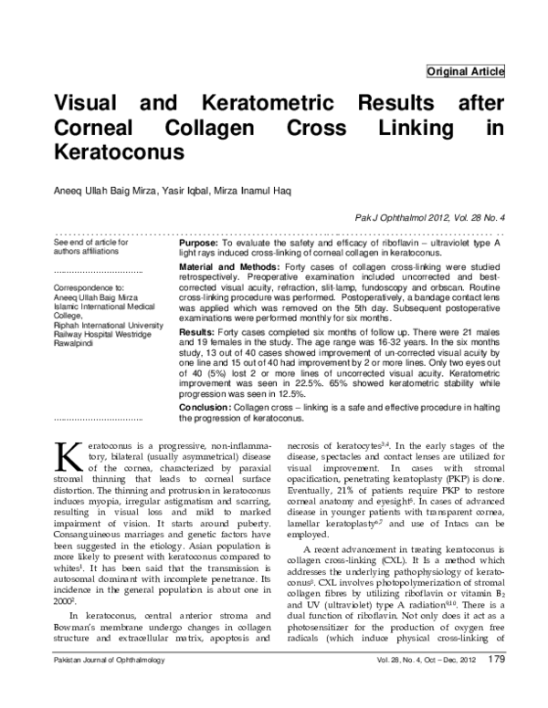 (PDF) Visual and Keratometric Results after Corneal Collagen Cross ...