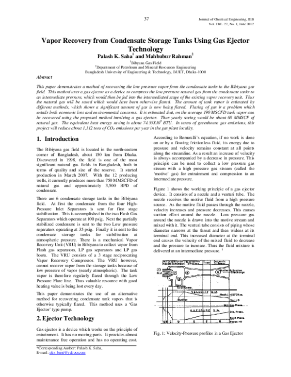 (PDF) Vapor Recovery from Condensate Storage Tanks Using Gas Ejector Technology