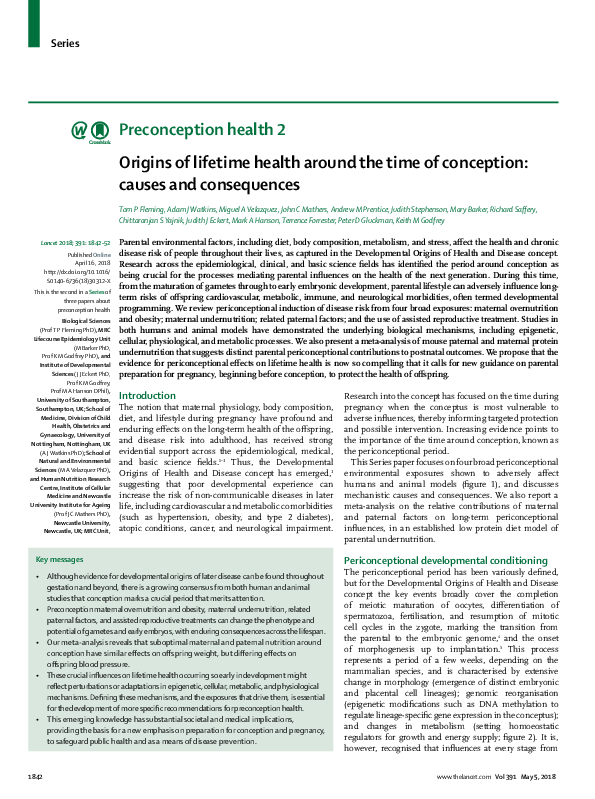 (PDF) Preconception health 2 Origins of lifetime health around the time ...