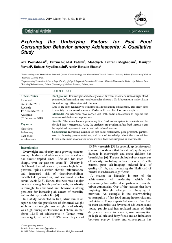 (PDF) Exploring the Underlying Factors for Fast Food Consumption ...