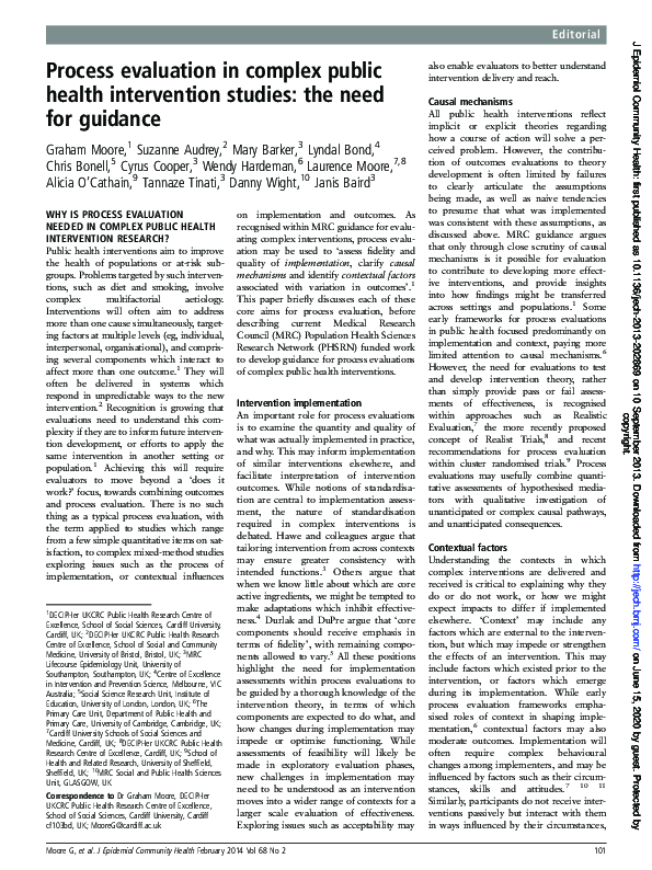 (PDF) Process evaluation in complex public health intervention studies ...