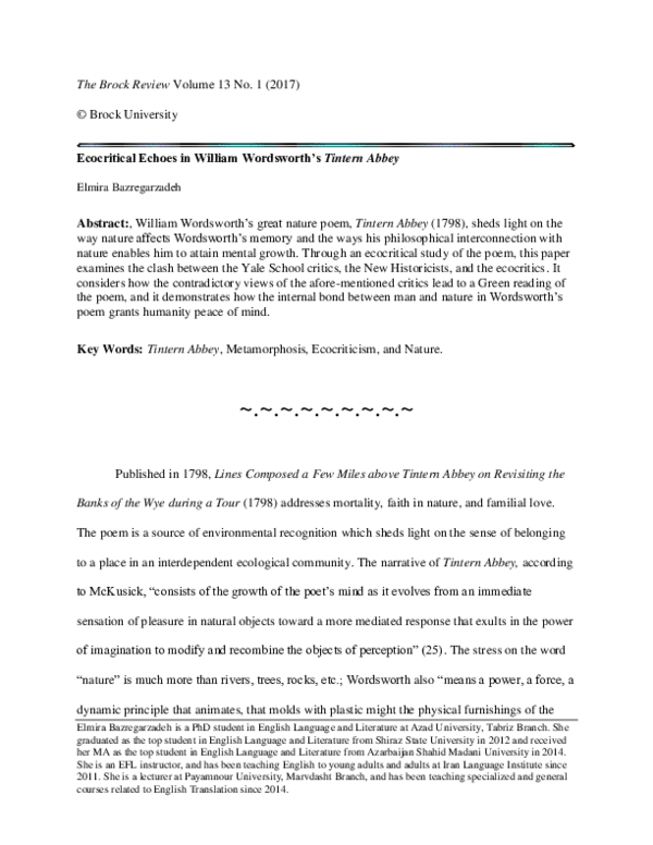 (PDF) Lines Composed a Few Miles above Tintern Abbey on Revisiting the