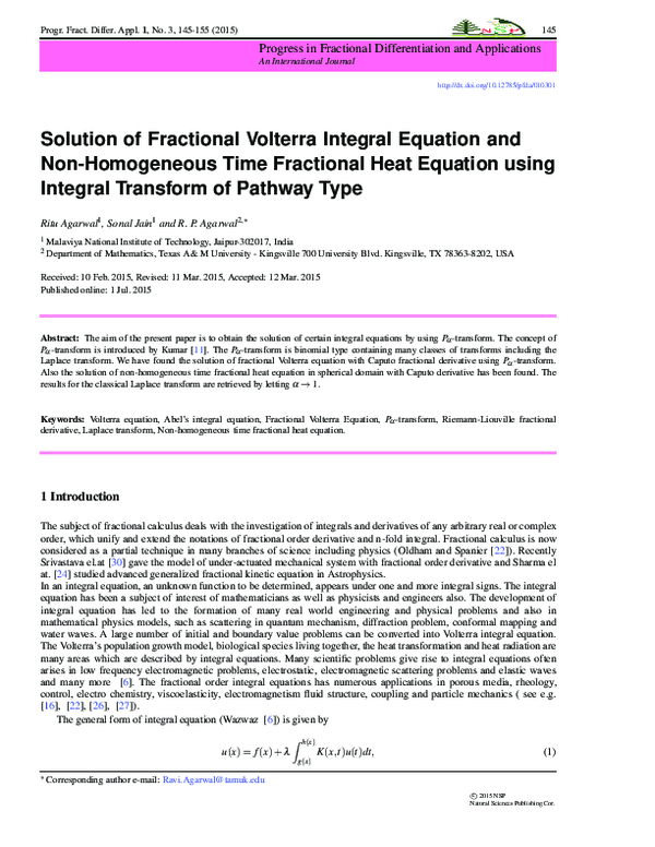 Pdf Solution Of Fractional Kinetic Equation By A Class Of Integral Transform Of Pathway Type