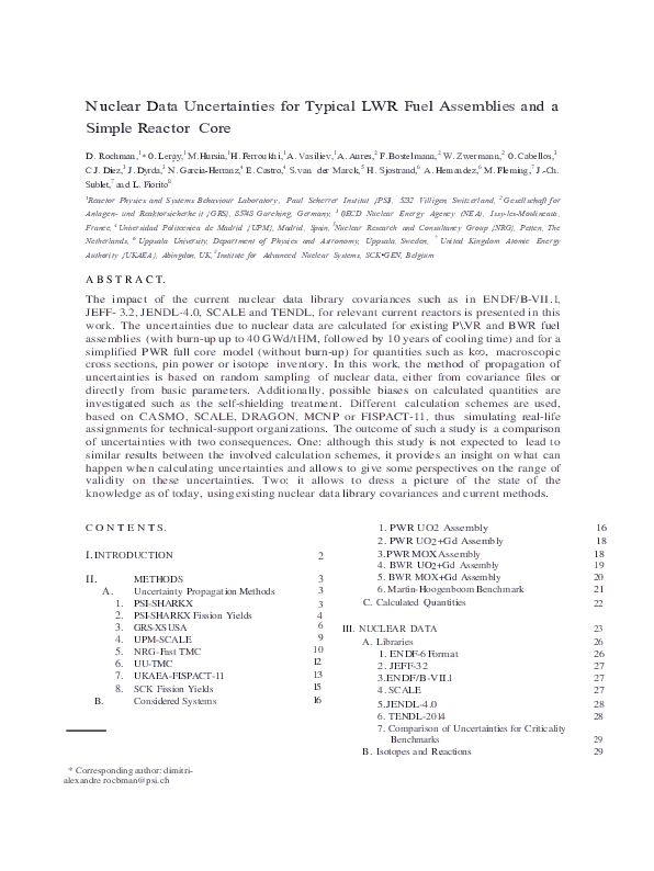 (PDF) Nuclear Data Uncertainties for Typical LWR Fuel Assemblies and a ...