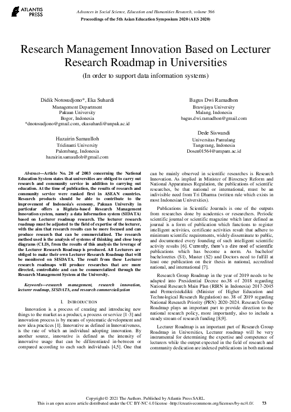(PDF) Research Management Innovation Based on Lecturer Research Roadmap ...