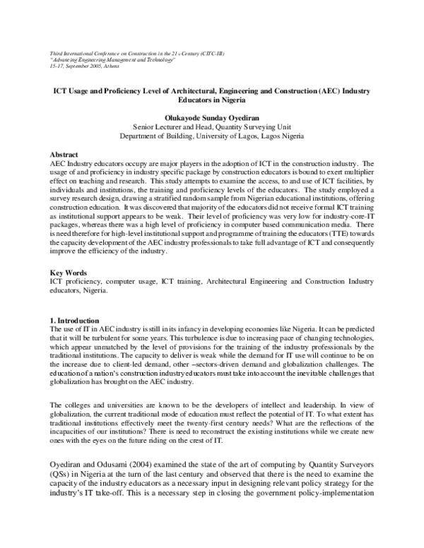 (PDF) ICT Usage and Proficiency Level of Architectural, Engineering and ...