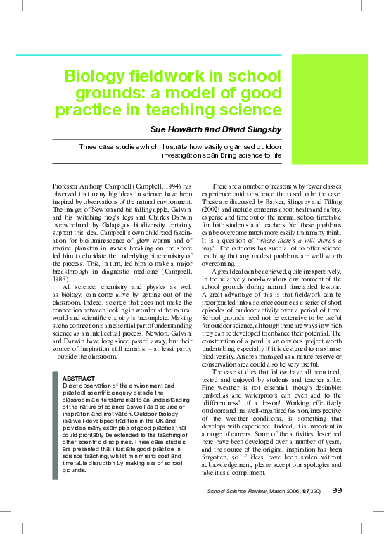 (PDF) Biology field work in school grounds: a model of good practice in ...