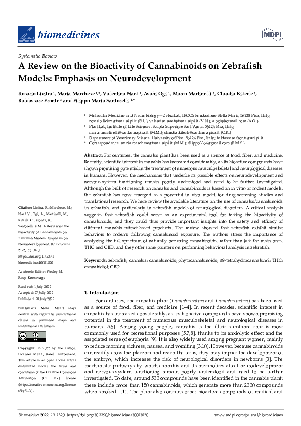 (PDF) A Review on the Bioactivity of Cannabinoids on Zebrafish Models ...