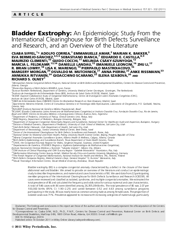 (PDF) Epidemiology of Bladder Exstrophy: A Global Study
