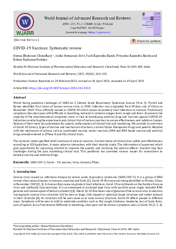 (PDF) COVID-19 Vaccines: Systematic review | SACHIN REDE - Academia.edu