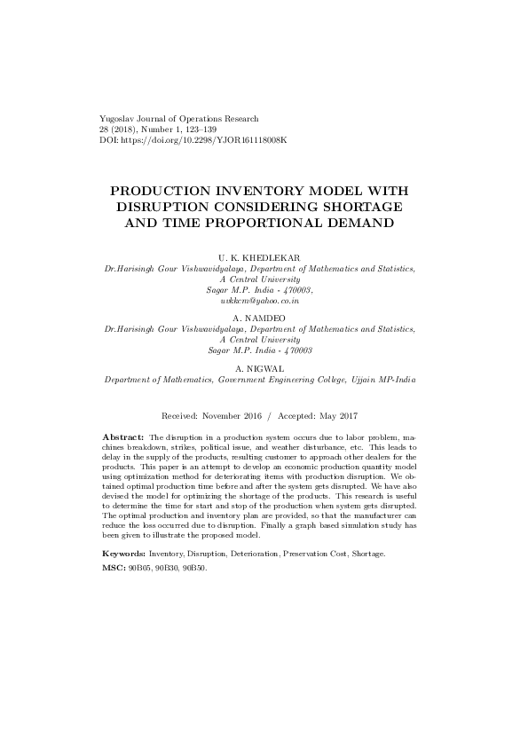 (PDF) Production inventory model with disruption considering shortage ...