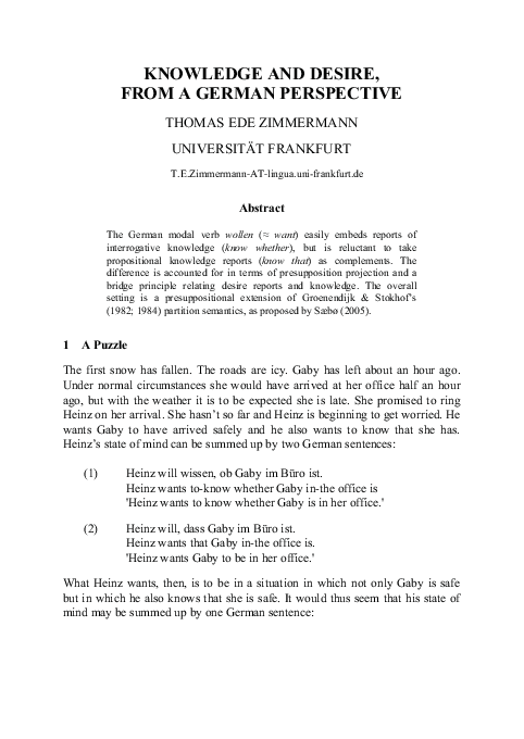 (PDF) Knowledge and Desire, from a German Perspective