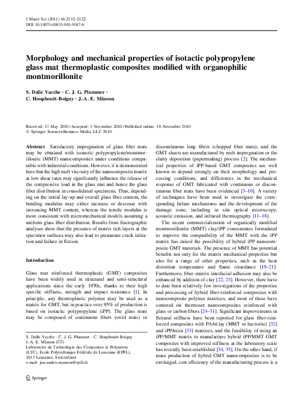 (PDF) Morphology and mechanical properties of isotactic polypropylene glass mat thermoplastic ...
