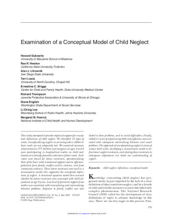 (PDF) Examination of a Conceptual Model of Child Neglect | Ernestine ...