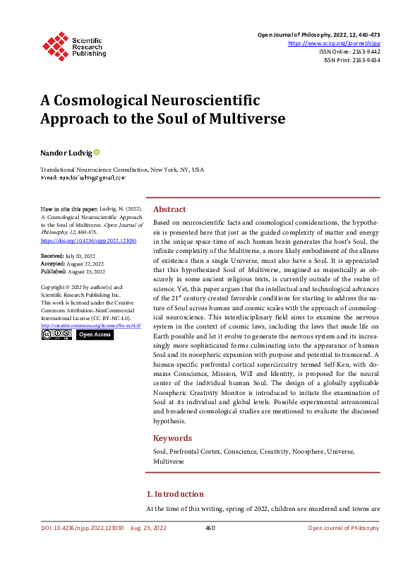 (PDF) A Cosmological Neuroscientific Approach to the Soul of Multiverse