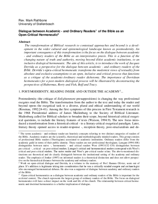 (PDF) Dialogue between Academic - and Ordinary Readers of the Bible as ...