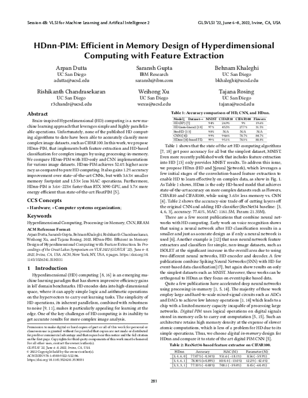 (PDF) HDnn-PIM: Efficient in Memory Design of Hyperdimensional Computing with Feature Extraction