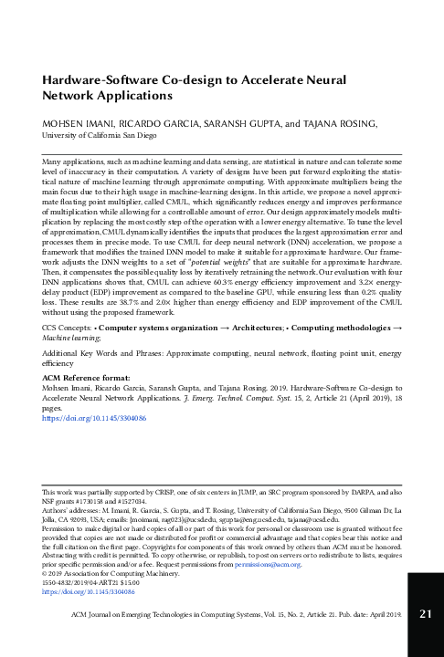 (PDF) Hardware-Software Co-design to Accelerate Neural Network Applications