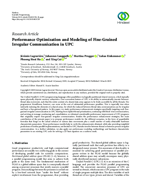 (PDF) Performance Optimization and Modeling of Fine-Grained Irregular Communication in UPC
