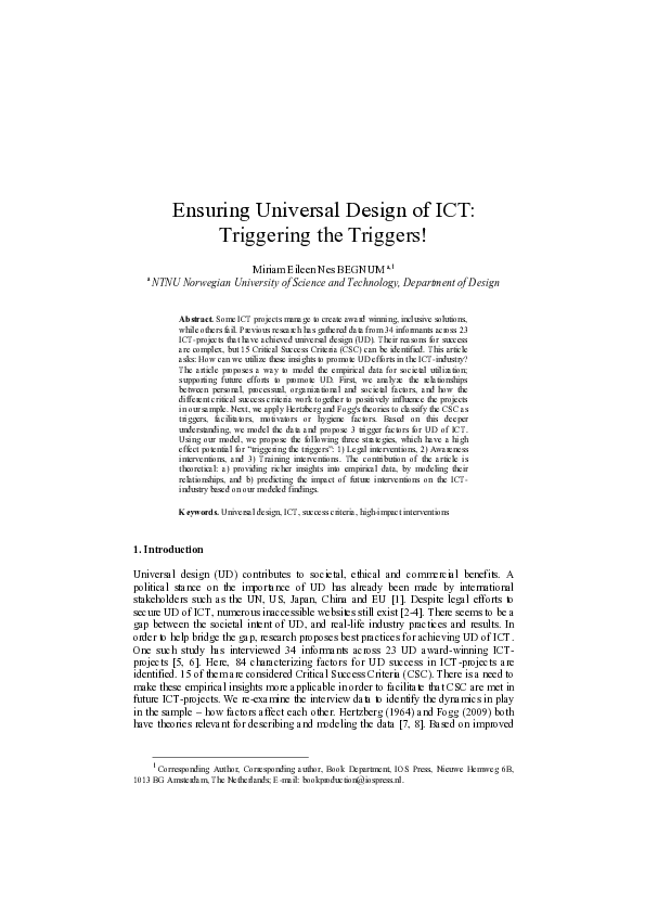 (PDF) Ensuring Universal Design of ICT: Triggering the Triggers!
