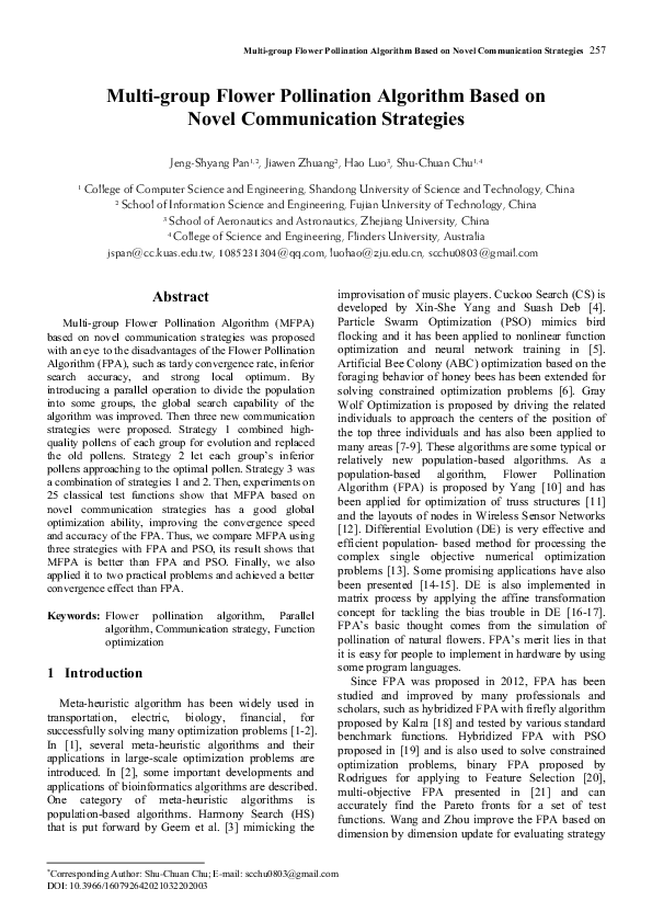 (PDF) Multi-group Flower Pollination Algorithm Based on Novel Communication Strategies