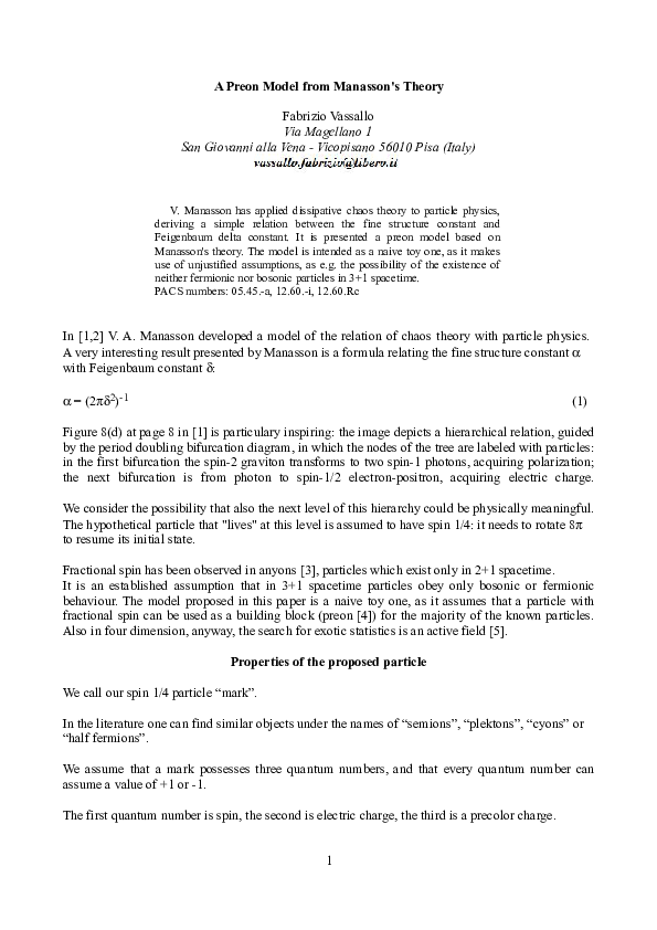 (PDF) A Preon Model from Manasson's Theory
