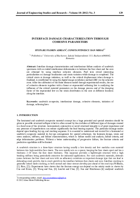 (PDF) Interface Damage Characterization Through Cohesive Parameters