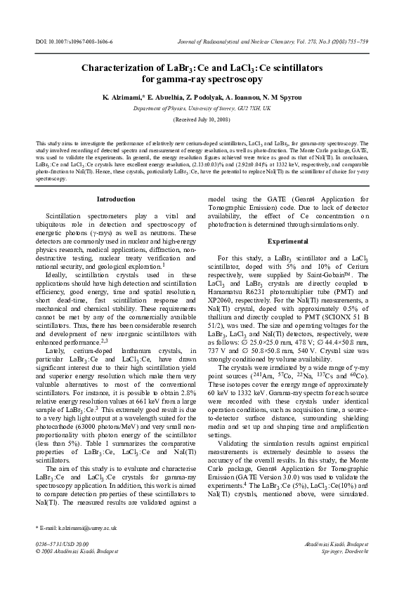 (PDF) Characterization of LaBr3: Ce and LaCl3: Ce scintillators for gamma-ray spectroscopy