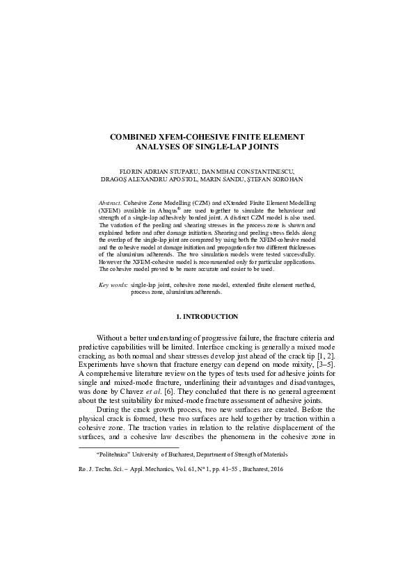 (PDF) Combined XFEM-cohesive finite element analyses of single-lap joints