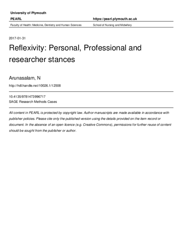 (PDF) Reflexivity: Personal, Professional, and Researcher Stances