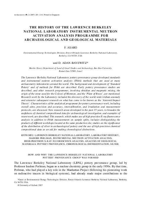 (PDF) Frank Asaro and David Adan-Bayewitz. The History of the Lawrence ...