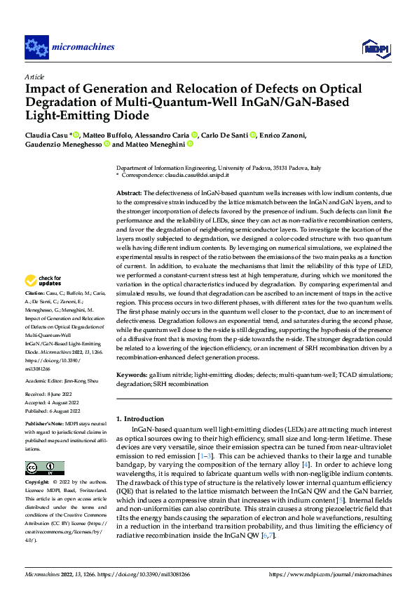 Pdf Impact Of Generation And Relocation Of Defects On Optical Degradation Of Multi Quantum