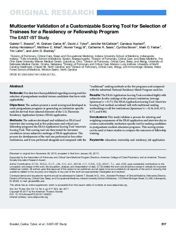 (PDF) Multicenter Validation of a Customizable Scoring Tool for Selection of Trainees for a ...
