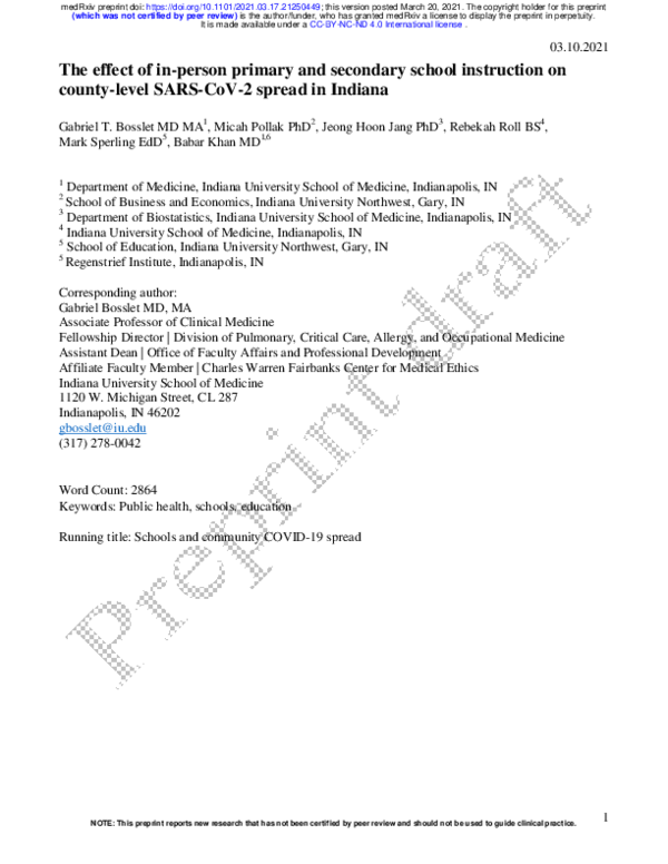 (PDF) The effect of in-person primary and secondary school instruction ...