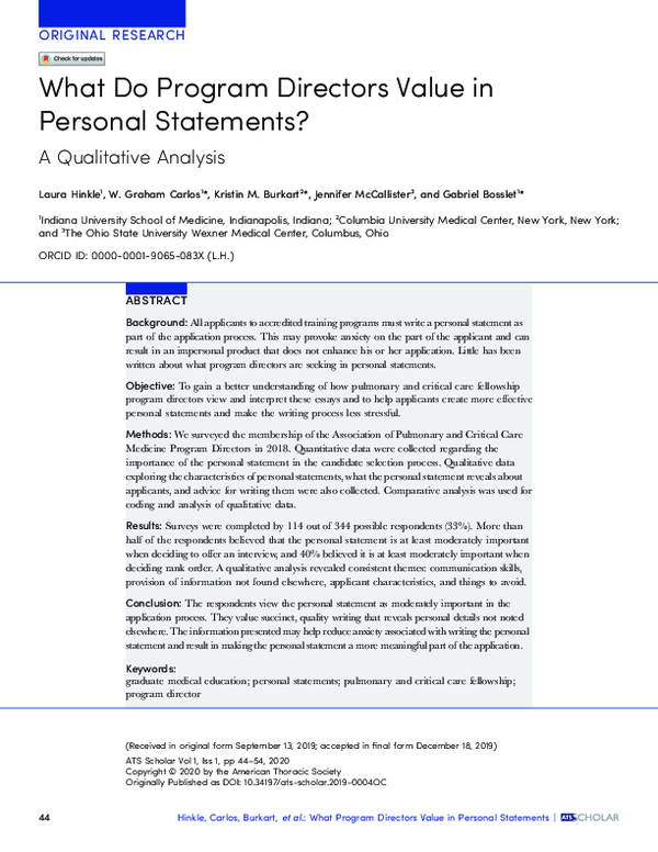 (PDF) What Do Program Directors Value in Personal Statements? A ...