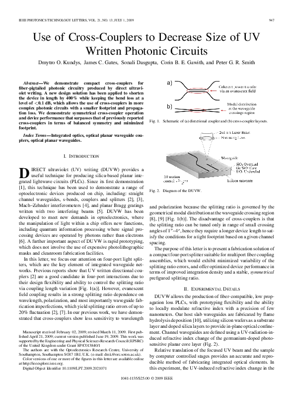 (PDF) Use of Cross-Couplers to Decrease Size of UV Written Photonic ...