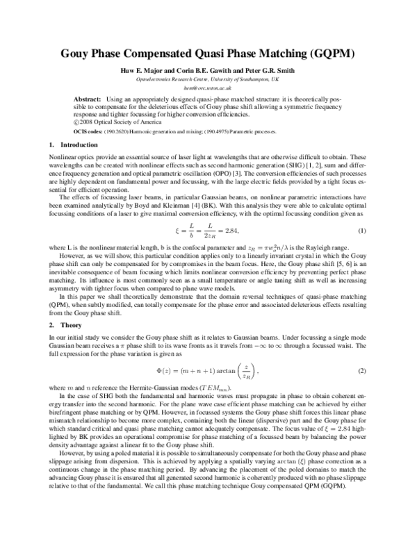 (PDF) Gouy phase compensated quasi phase matching (GQPM)