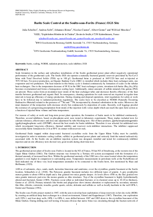(PDF) Barite Scale Control at the Soultz-sous-Forêts (France) EGS Site