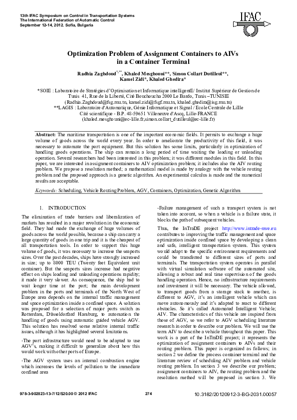 (PDF) Optimization Problem of Assignment Containers to AIVs in a Container Terminal