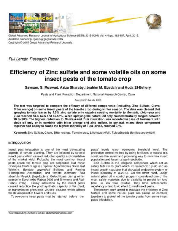 (PDF) Efficiency of Zinc sulfate and some volatile oils on some insect ...