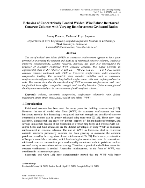 (PDF) Behavior of Concentrically Loaded Welded Wire Fabric Reinforced ...
