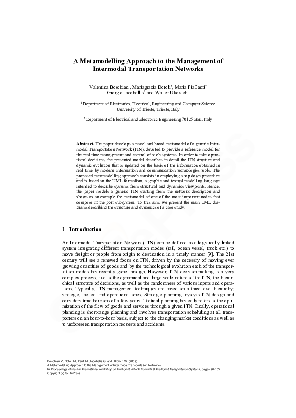 Pdf A Metamodeling Approach To The Management Of Intermodal Transportation Networks
